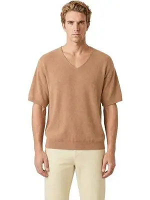 MODENAIRE Relaxed Short Sleeve V Neck Knit Sweater
