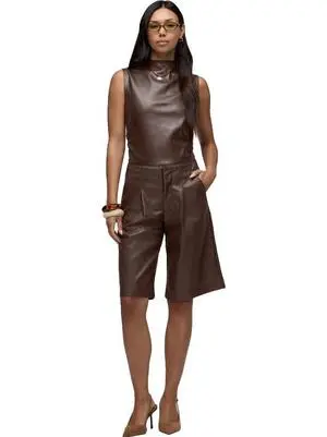 Hudson Jeans Vegan Leather Pleated Trouser Short - Chicory Coffee