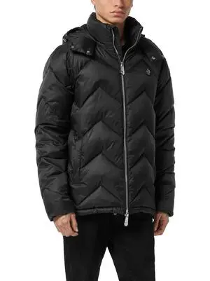 Philipp Plein Nylon Short Puffer Jacket Zigzag - Black