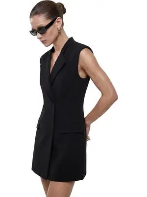 Koton Sleeveless Notched Collar Mini Blazer Dress - Black