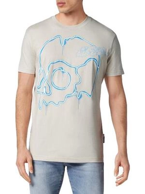 Philipp Plein T-shirt Round Neck Ss Dripping Skull - Beige