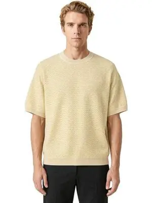 MODENAIRE Textured Knit Short Sleeve Crewneck Sweater - Beige