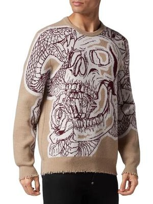 Philipp Plein Pullover Round Neck Skull - Beige