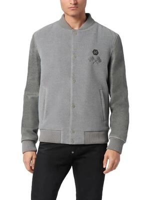 Philipp Plein College Bomber Jacket Ls Plein Club - Grey