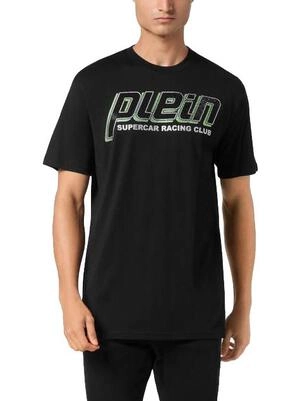 Philipp Plein Jersey T-shirt Round Neck Ss Strass Racing Club - Black