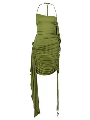 SAEMDI Mary Drawstring Halterneck Dress - Olive