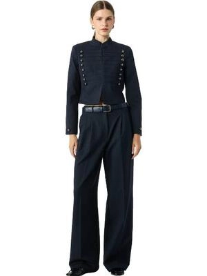 Koton Manadarin Collar Long Sleeve Napoleon Jacket With Button Detail - Navy