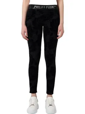 Philipp Plein Leggings Flock Flower Monogram - Black