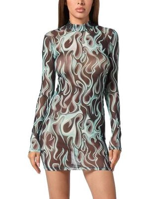 Philipp Plein Tulle Mini Dress Ls Flame - Black