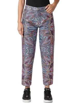 Philipp Plein Denim Trousers Mom Fit Crystal Colorful Circus - Icecube