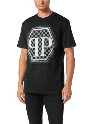 Philipp Plein Jersey T-shirt Round Neck Ss Strass Hexagon - Black