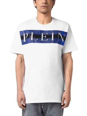Philipp Plein Round Neck T-shirt Stripe Logo Stones Men White