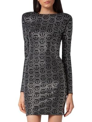Philipp Plein Mini Dress Ls Monogram - Black