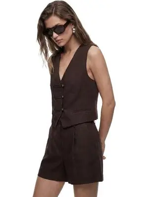 Koton Structured Linen Blend Tailored Shorts With Pleat - Brown