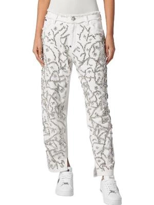 Philipp Plein Denim Trousers Mom Fit Crystal - Summersnow
