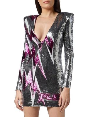 Philipp Plein Short Dress Thunder - Silver