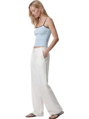 KOTON Linen Blend Pleated Tailored Wide Leg Pants