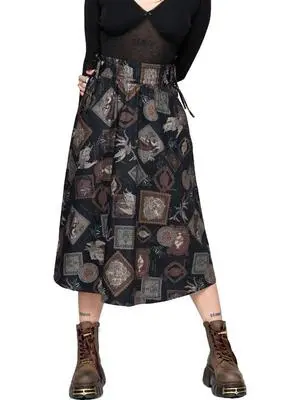 DISTURBIA Kleo Relics Print Midi Skirt - Black