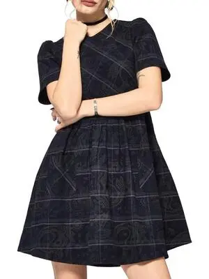 DISTURBIA Plaith Mini Smock Dress - Blue