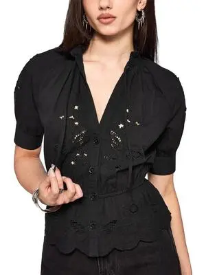 DISTURBIA Posy Tie Neck Blouse - Black