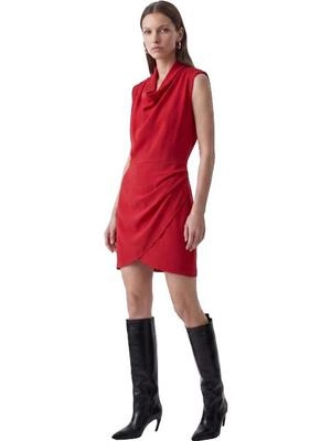 Koton Sleeveless Cowl Neck Draped Mini Dress - Red