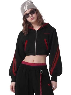 AELFRIC EDEN Cropped Contrast Zip Up Hoodie - Black