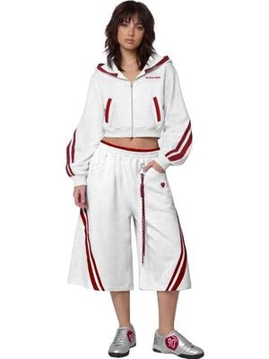 AELFRIC EDEN Cropped Contrast Zip Up Hoodie - Grey