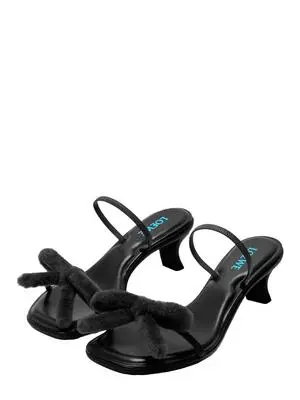 Loewe Mimi Bow Sandal In Nappa Lambskin And Shearling - Black