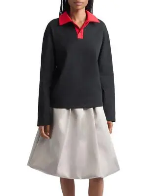 LII Contrast Collar Long Sleeve Cotton Polo Black/red