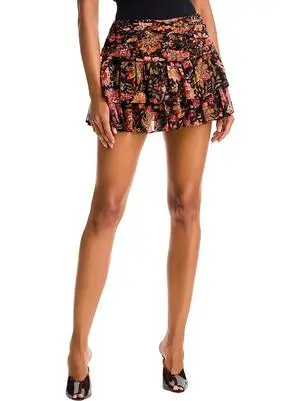 Aqua Floral Print Ruffled Mini Skirt Exclusive - Black Multi