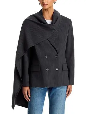 Aqua Pinstriped Scarf Blazer Exclusive - Charcoal