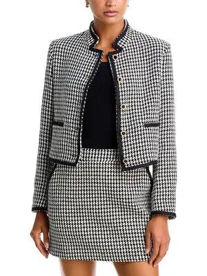 Aqua Mixed Houndstooth Button Front Jacket Exclusive - Black/ White