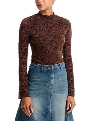 Aqua Velvet Lace Long Sleeve Top Exclusive - Brown