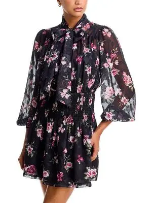 Aqua Long Sleeve Floral Burnout Mini Dress Exclusive - Black Multi