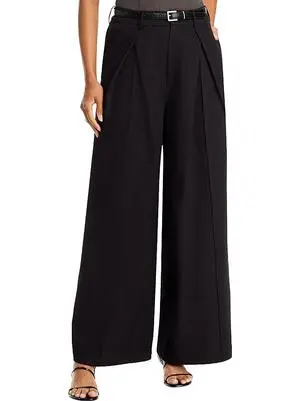 Aqua Belted Pleated Wide Leg Pants Exclusive - Black
