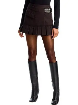 Aqua Pleated Mini Skirt Exclusive - Brown