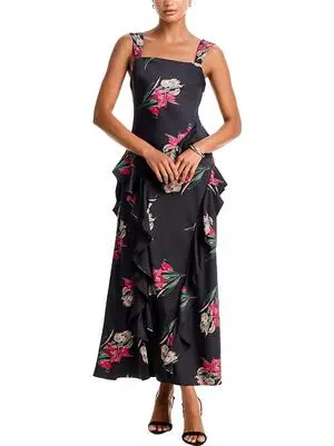 Aqua Iris Ruffle Sleeveless Maxi Dress Exclusive - Black Multi