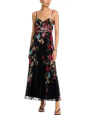 Aqua Pleated Corset Maxi Dress Exclusive - Black Multi