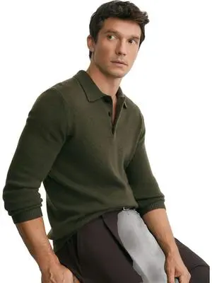 REISS Daunton 100% Cashmere Half-button Polo Jumper - Dark Olive
