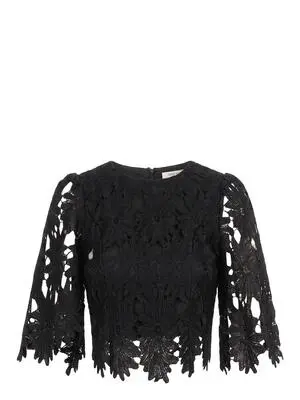 TANTRA SPAIN SL Cropped Guipure Top With Lantern Sleeves - Black