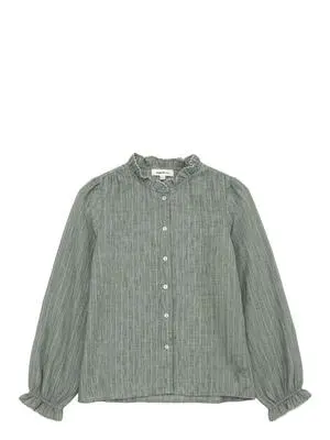 LATELIER LONDON Sage Stripe Ruffle-neck Blouse - Green