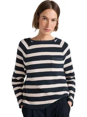 HAVEN WELL WITHIN Cotton Slub Jersey Striped Raglan Top - Nightfall/chantrelle