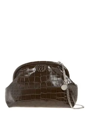 Stella McCartney Falabella Croc Embossed Faux Leather Soft Clutch - Coffee