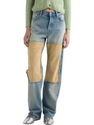 Acne Studios Pazer Suede Panel Straight Leg Jeans - Light Blue