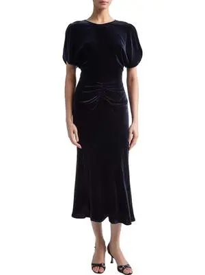 Victoria Beckham Bela Velvet Midi Dress - Navy