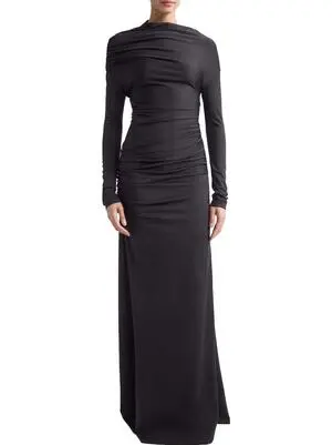 Victoria Beckham Draped Long Sleeve Column Gown - Black