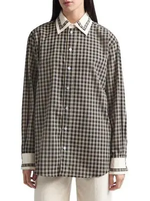 TANNER FLETCHER Gender Inclusive Pippa Trimmed Bordered Check Button-up Shirt