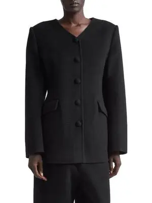 LISA YANG Wool & Cashmere Tailored V Neck Blazer - Black