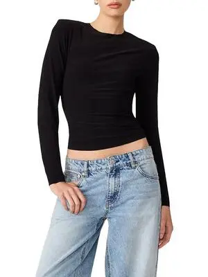 Steve Madden Seline Boat Neck Long Sleeve Knit Top - Black