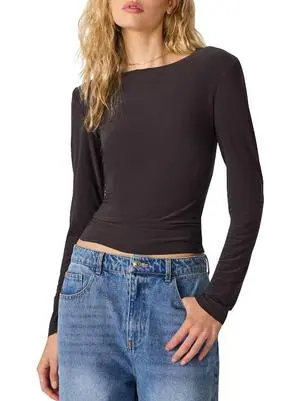 Steve Madden Seline Boat Neck Long Sleeve Knit Top - Dark Espresso